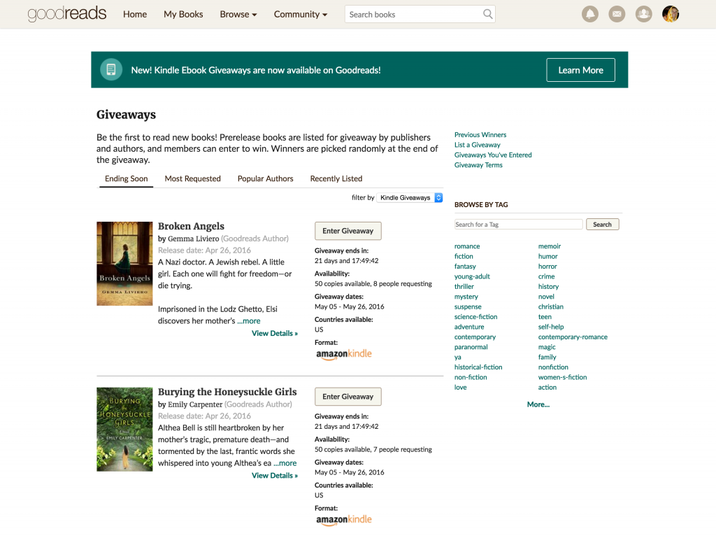 Goodreads Giveaways Now Include Kindle Books | Self-Publishing Review